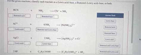 solved for the given reactions classify cach reactant as a