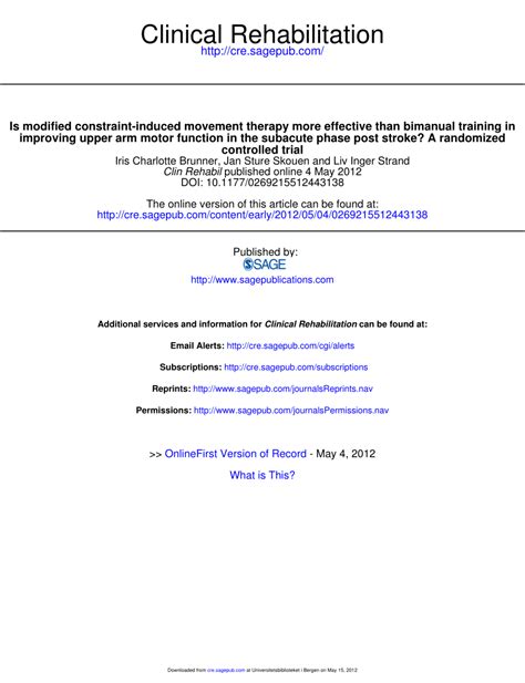 Pdf Is Modified Constraint Induced Movement Therapy More Effective Than Bimanual Training In