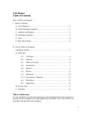 Lab Report Format Pdf Lab Report Table Of Contents How To Write A Lab Report I Before You