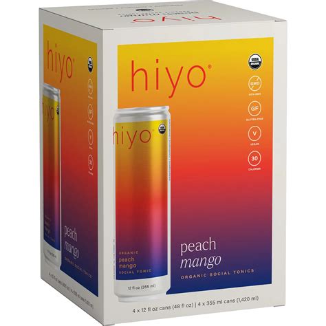 Hiyo Non Alcoholic Sparkling Social Tonic 4 Pk Cans Peach Mango