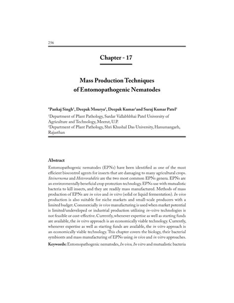 Pdf Mass Production Techniques Of Entomopathogenic Nematodes