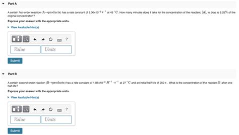 Solved Part A A Certain First Order Reaction A Products