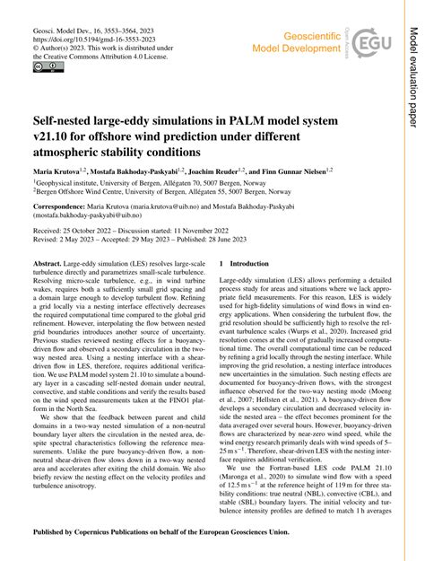 Pdf Self Nested Large Eddy Simulations In Palm Model System V2110