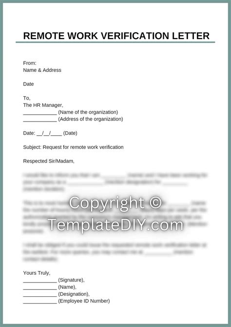 Remote Work Verification Letter Template Easy Download