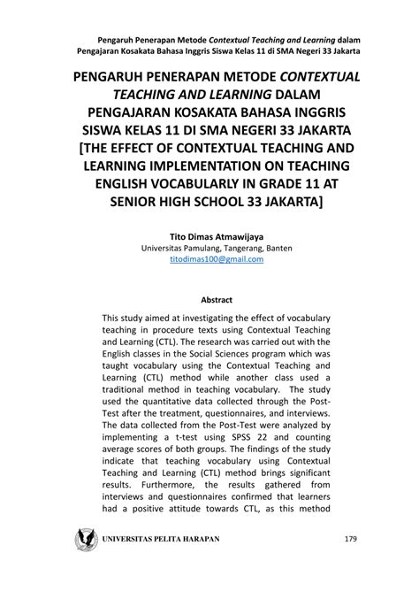 pdf pengaruh penerapan metode contextual teaching and learning dalam pengajaran kosakata