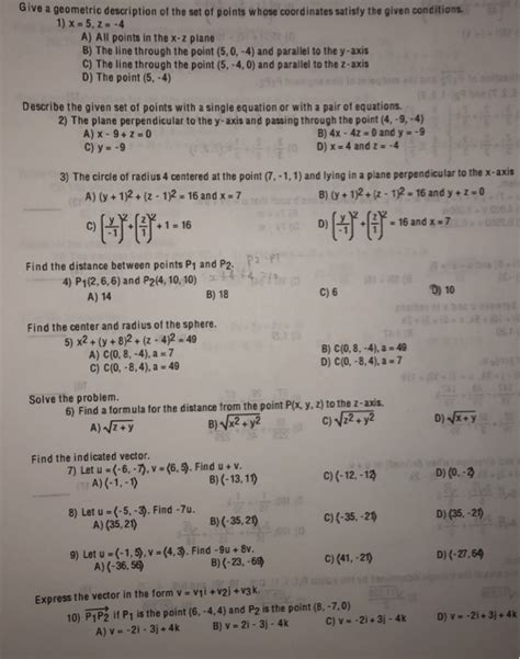 Solved Give A Geometric Description Of The Set Of Points Chegg Com