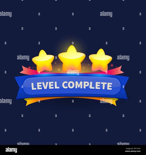 Game Level Complete Badge Or Icon With Golden Stars Isolated Ui Or Gui