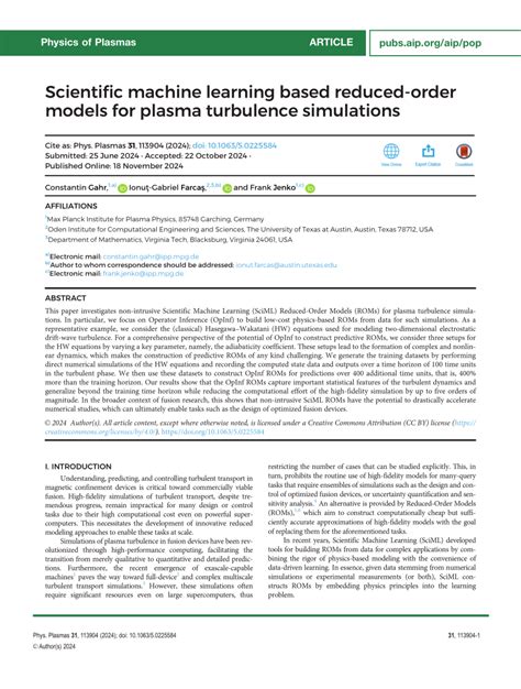 Pdf Scientific Machine Learning Based Reduced Order Models For Plasma