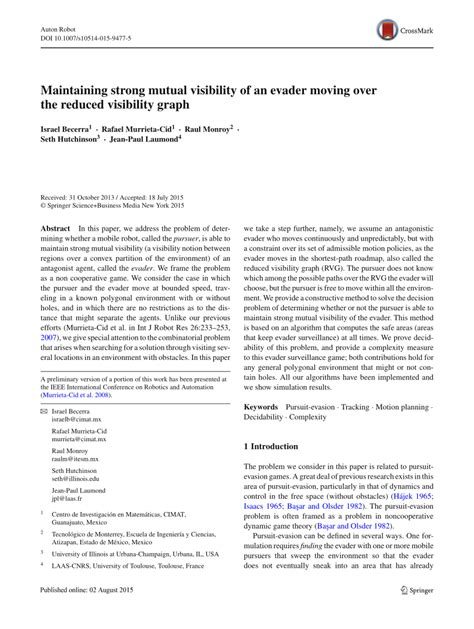 Pdf Maintaining Strong Mutual Visibility Of An Evader Moving Over The