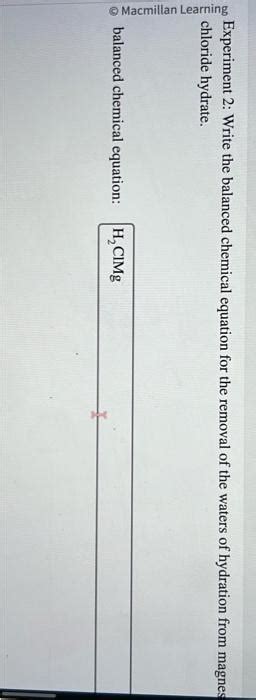 Solved Experiment 2 Write The Balanced Chemical Equation