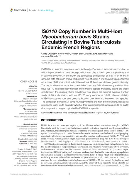 Pdf Is6110 Copy Number In Multi Host Mycobacterium Bovis Strains Circulating In Bovine