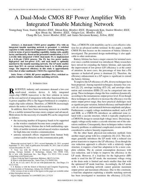 A Dual Mode Cmos Rf Power Amplifier With Integrated Tunable Matching Network Pdf Capacitor