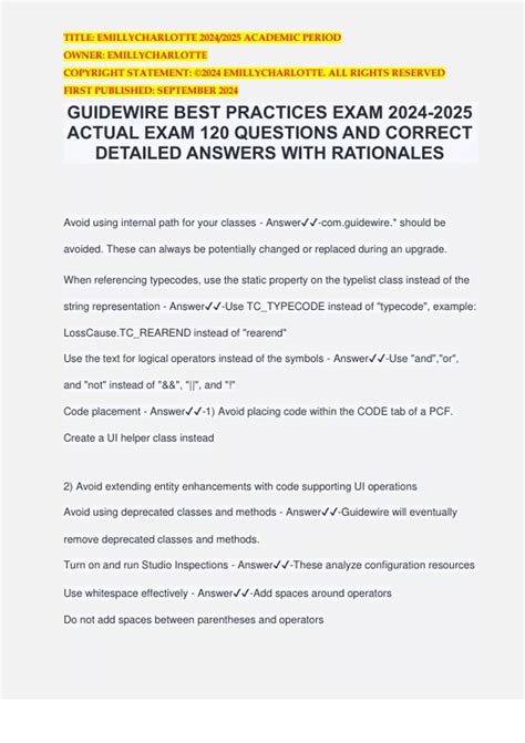 Guidewire Best Practices Exam Actual Exam 120 Questions And Correct Detailed Answers With