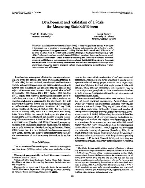Pdf Development And Validation Of A Scale For Measuring State Self Esteem