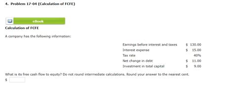 Solved 4 Problem 17 04 Calculation Of Fcfe Ebook