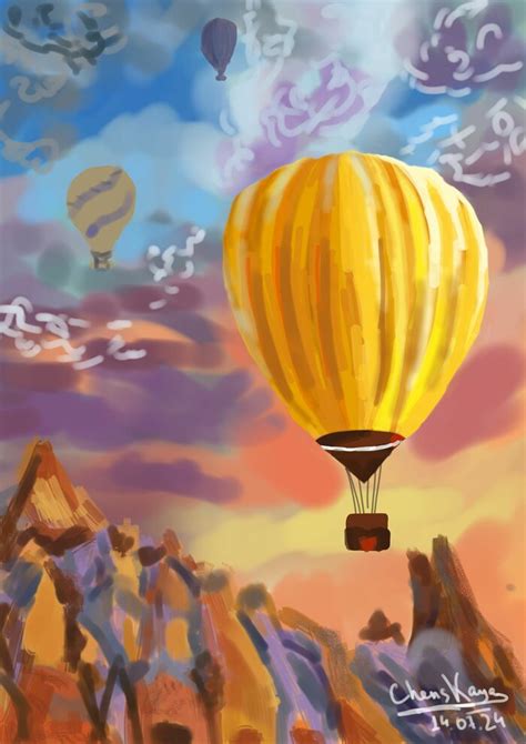 Иллюстрация На большом воздушном шаре в стиле 2d