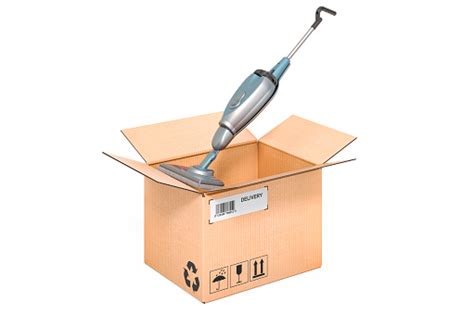 골판지 상자 배달 개념 내부의 증기 걸레 흰색 배경에서 격리된 3d 렌더링 3차원 형태에 대한 스톡 사진 및 기타 이미지 3차원 형태 가정 생활 가정 주방 Istock