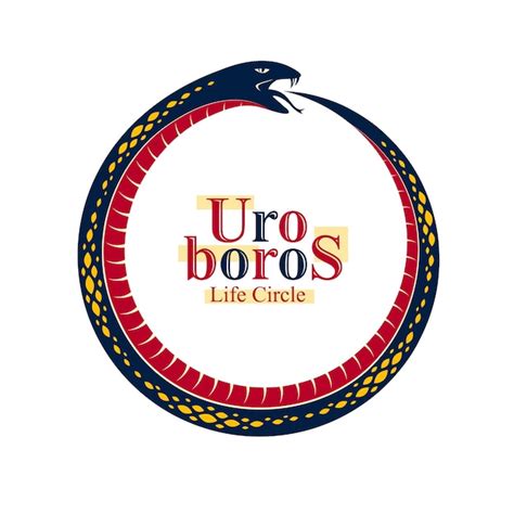 원형 모양의 Ouroboros 뱀 삶과 죽음의 끝없는 주기 고대 Uroboros 기호 벡터 일러스트레이션 뱀은 자신의