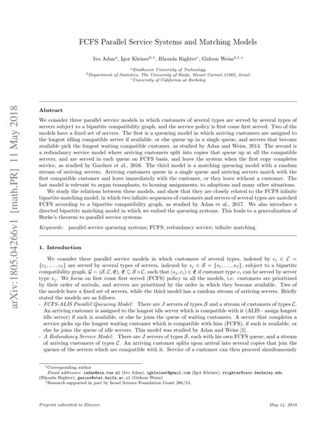 Pdf Fcfs Parallel Service Systems And Matching Models
