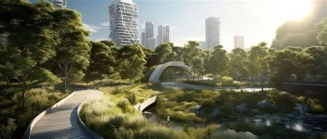 Serene Urban Oasis Conceptual Landscape Design Premium Ai Generated Image