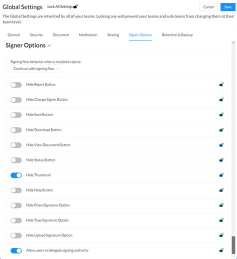 global settings signer options signority secure esignature solutions