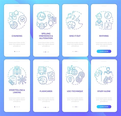 Premium Vector Verbal Memorizing Methods Blue Gradient Onboarding Mobile App Screen Set