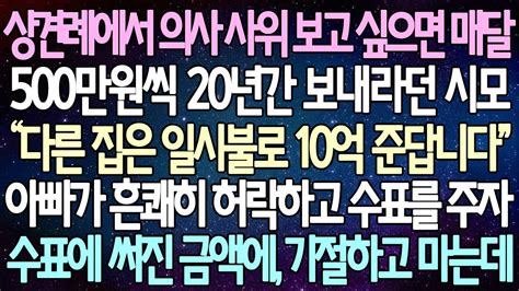 반전 사연 상견례에서 의사 사위 보고 싶으면 매달 500만원씩 20년간 보내라던 시모 아빠가 흔쾌히 허락하고 수표를 주자