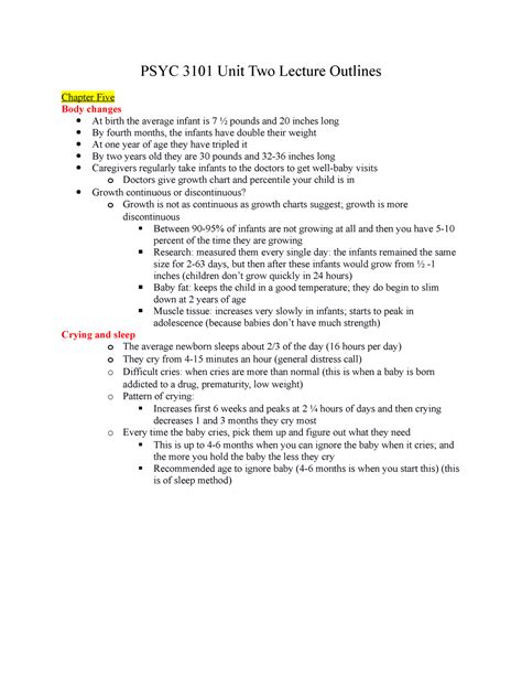 Ch 5 7 Lecture Ch 5 7 Notes Psyc 3101 Unit Two Lecture Outlines Chapter Five Body
