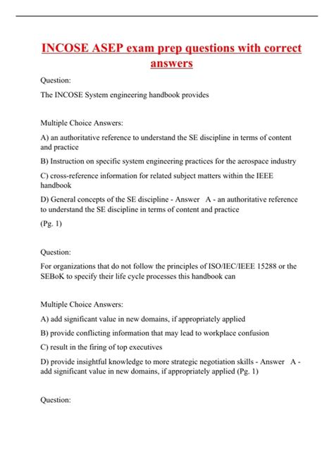 INCOSE ASEP Exam Prep Questions With Correct Answers ASEP Stuvia US