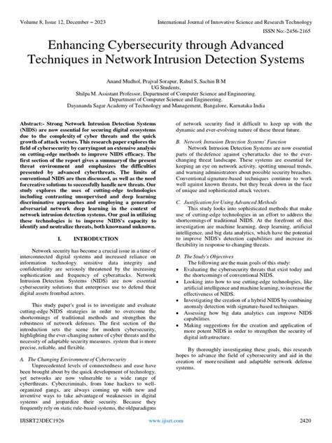 Enhancing Cybersecurity Through Advanced Techniques In Networkintrusion