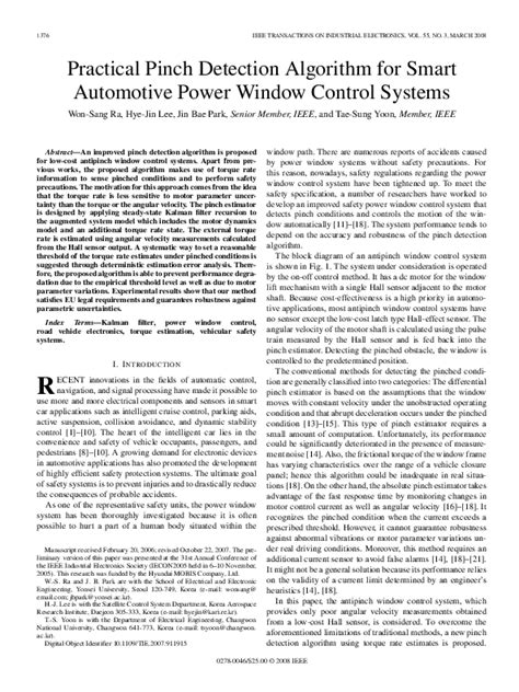 Pdf Practical Pinch Detection Algorithm For Smart Automotive Power Window Control Systems