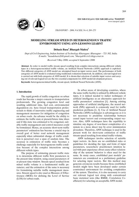 Pdf Modeling Stream Speed In Heterogeneous Traffic Environment Using Ann Lessons Learnt
