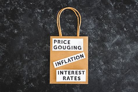 Inflation Interest Rates And Price Gouging Texts On Paper Shopping Bag Symbol Of Excessive