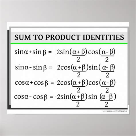 Trigonometry Sum To Product Identities Poster Zazzle