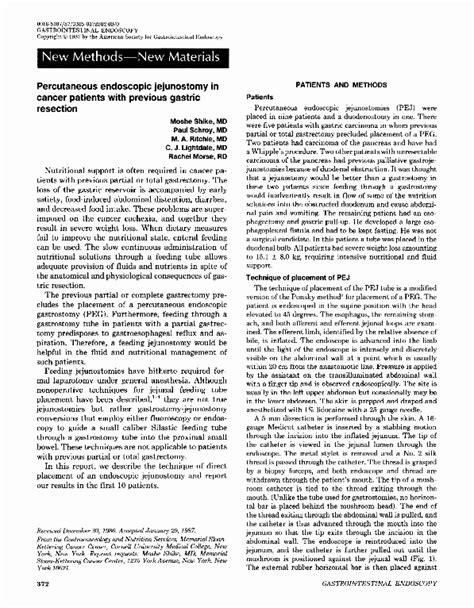 Pdf Percutaneous Endoscopic Jejunostomy In Cancer Patients With Previous Gastric Resection