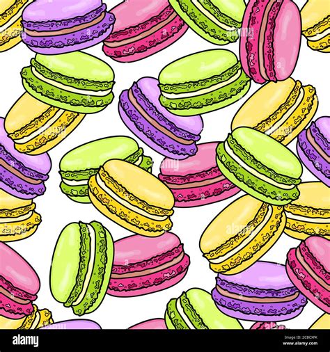 Macaroon Seamless Pattern Sweet French Macaron Background In Sketch Style Vector Illustration
