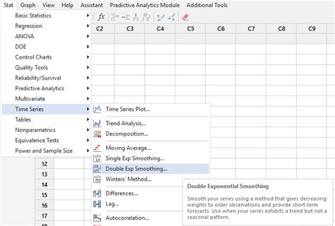 هموارسازی نمایی دوگانه Double Exponential Smoothing با نرمافزار Minitab