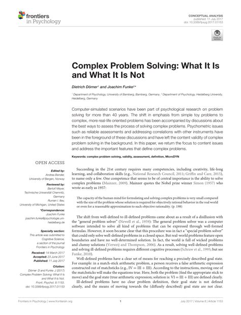 PDF Complex Problem Solving What It Is And What It Is Not