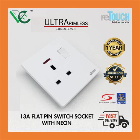 Retouch Ultra Rimless 13a Flat Pin Switch Socket With Neon Frameless Switch Socket Shopee Malaysia