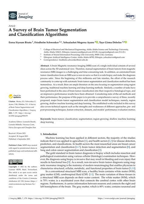 PDF A Survey Of Brain Tumor Segmentation And Classification Algorithms