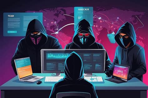 Colored Internet Hacker Composition With Hacker Group Headline And