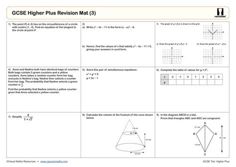 Gcse Higher Plus Revision Mat 3 Worksheet Printable Pdf Gcse Maths