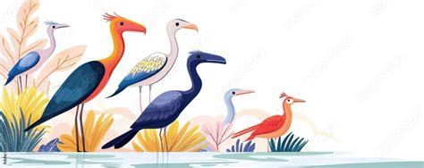 Mesozoic Birds Flat Design Top View Avian Evolution Theme Water Color Triadic Color Scheme