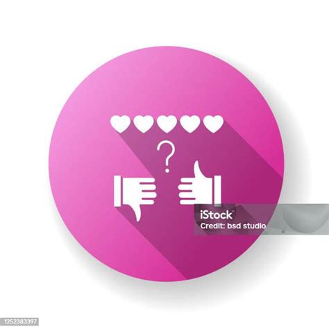 검토 속도 핑크 플랫 디자인 긴 그림자 글리프 아이콘 엄지 손가락 위아래로 좋아요와 싫어하는 손 표시 만족도 수준입니다