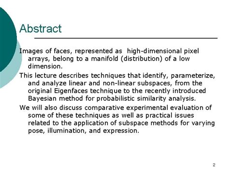 Face Recognition In Subspaces 601 Biometric Technologies Course