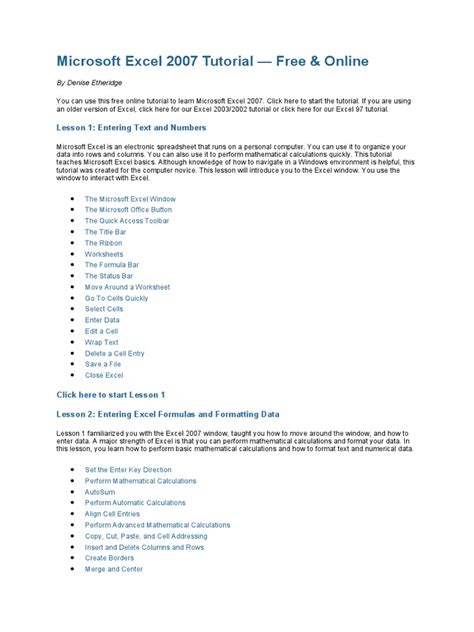 microsoft excel 2007 tutorial pdf microsoft excel spreadsheet