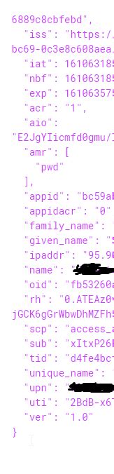 typescript outlook getaccesstoken does not return scopes declared in