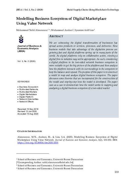 Pdf Modelling Business Ecosystem Of Digital Marketplace Using Value Network