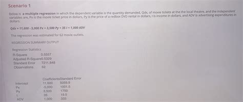 Solved Scenario 1below Is A Multiple Regression In Which The