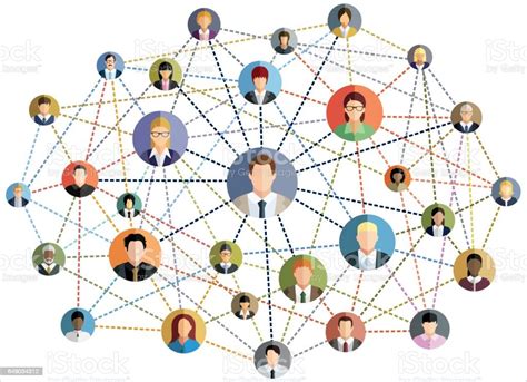 벡터 일러스트 레이 션 사람 아이콘을 포함 하는 추상 소셜 네트워크 계획의 서로에 연결 기업위계에 대한 스톡 벡터 아트 및 기타 이미지 기업위계 플랫 디자인 아이콘